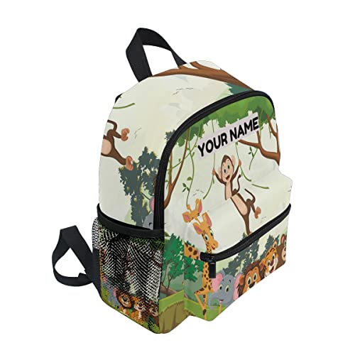 OREZI Custom Kid's Name Toddler Backpack,Personalized Backpack with Name/Text Daycare Bag,Customization (Animal Jungle Monkey Tiger Giraffe Lion Elephant) Nursery Bag Preschool Backpack Baby Diaper Ba