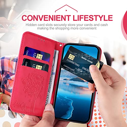 KANVOOS Case for Oppo Reno 6 Pro 5G Wallet Case with Card Holder, PU Leather Flip Folio Case [TPU Inner Shell], Shockproof Cover for Oppo Reno 6 Pro 5G (Rose)
