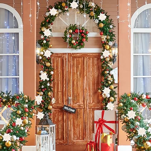 CEWOR 12 Pcs Christmas Tree Decor Flowers Glitter Artificial Poinsettia Flowers with Clips and Stems for Xmas Wedding Party Wreaths Decorations, 6.7 Inch (White)