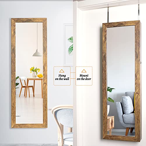 Ntufrest Mirror Jewelry Organizer, Upgraded 6 LED Lights Wall/Door Mounted Jewelry Armoire Cabinet, Full Length Mirror with Storage, Lockable Makeup Organizer and Storage