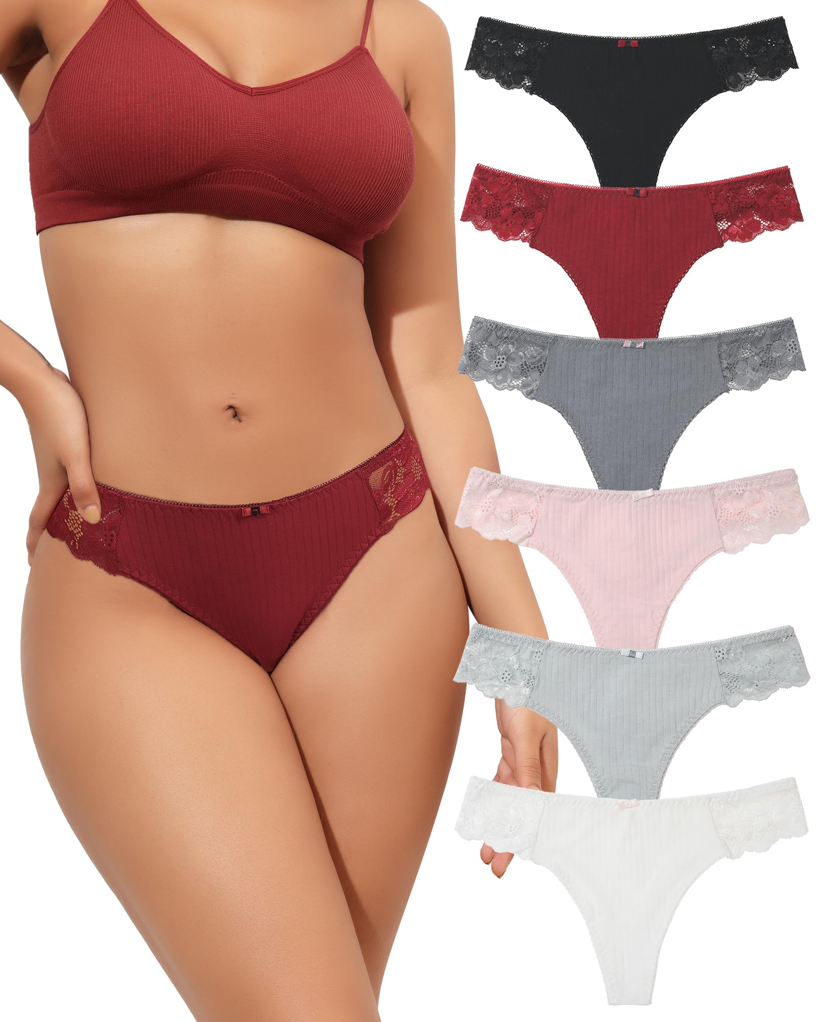 LEVAO 6 Pack G-String Thongs for Women, Cotton Panties Stretch T-back Tangas Low Rise Hipster Underwear,XL