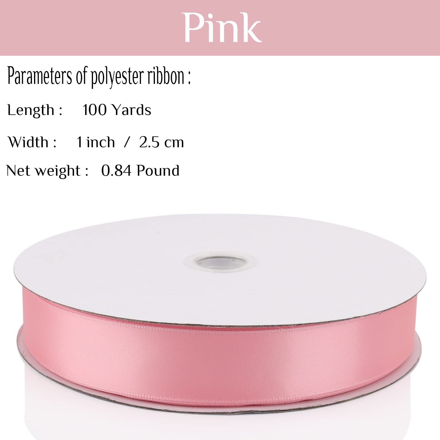 Baocuan Pink Ribbon for Gift Wrapping 1 inch x 100 Yards Satin Craft Fabric Roll Perfect for Art Wedding Decor Valentine Mardi Gras Easter Bows