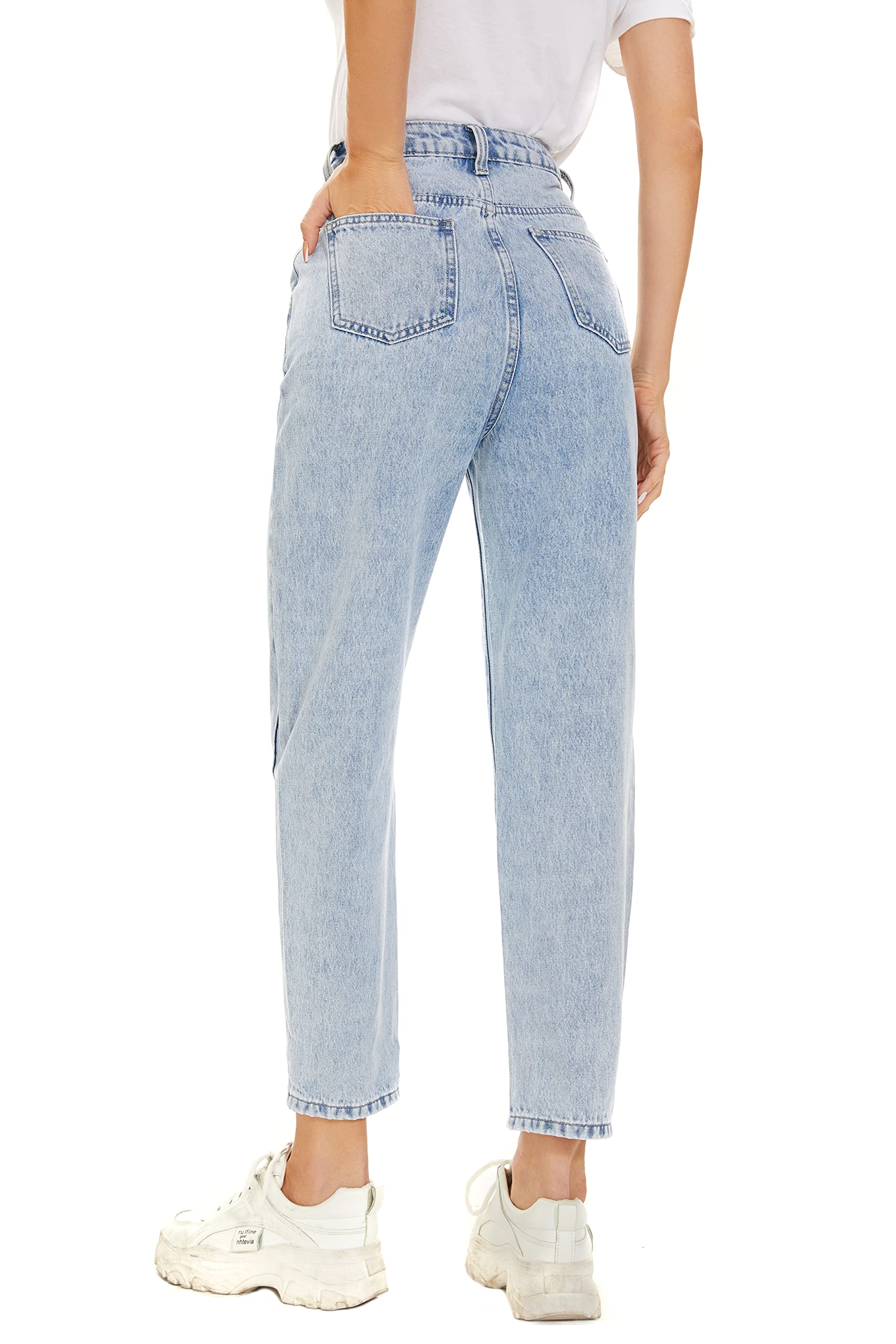 DECIVI Women High Rise Tapered Jeans Wedgie Loose Fit Denim Pants Ankle Length