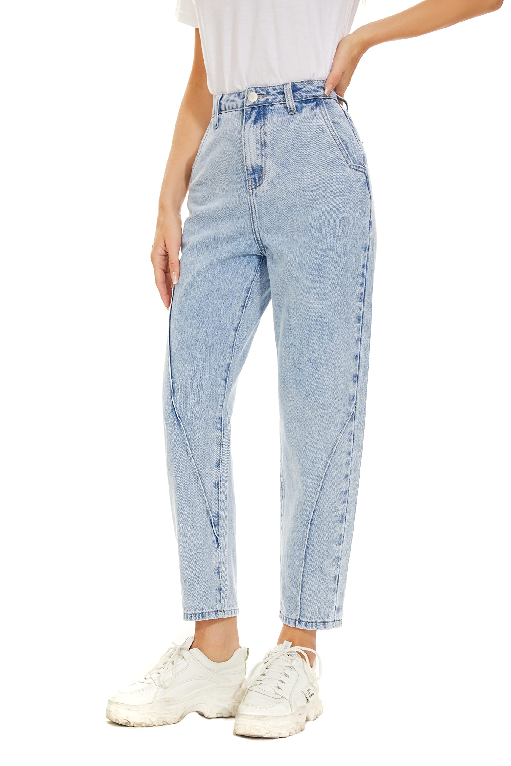DECIVI Women High Rise Tapered Jeans Wedgie Loose Fit Denim Pants Ankle Length