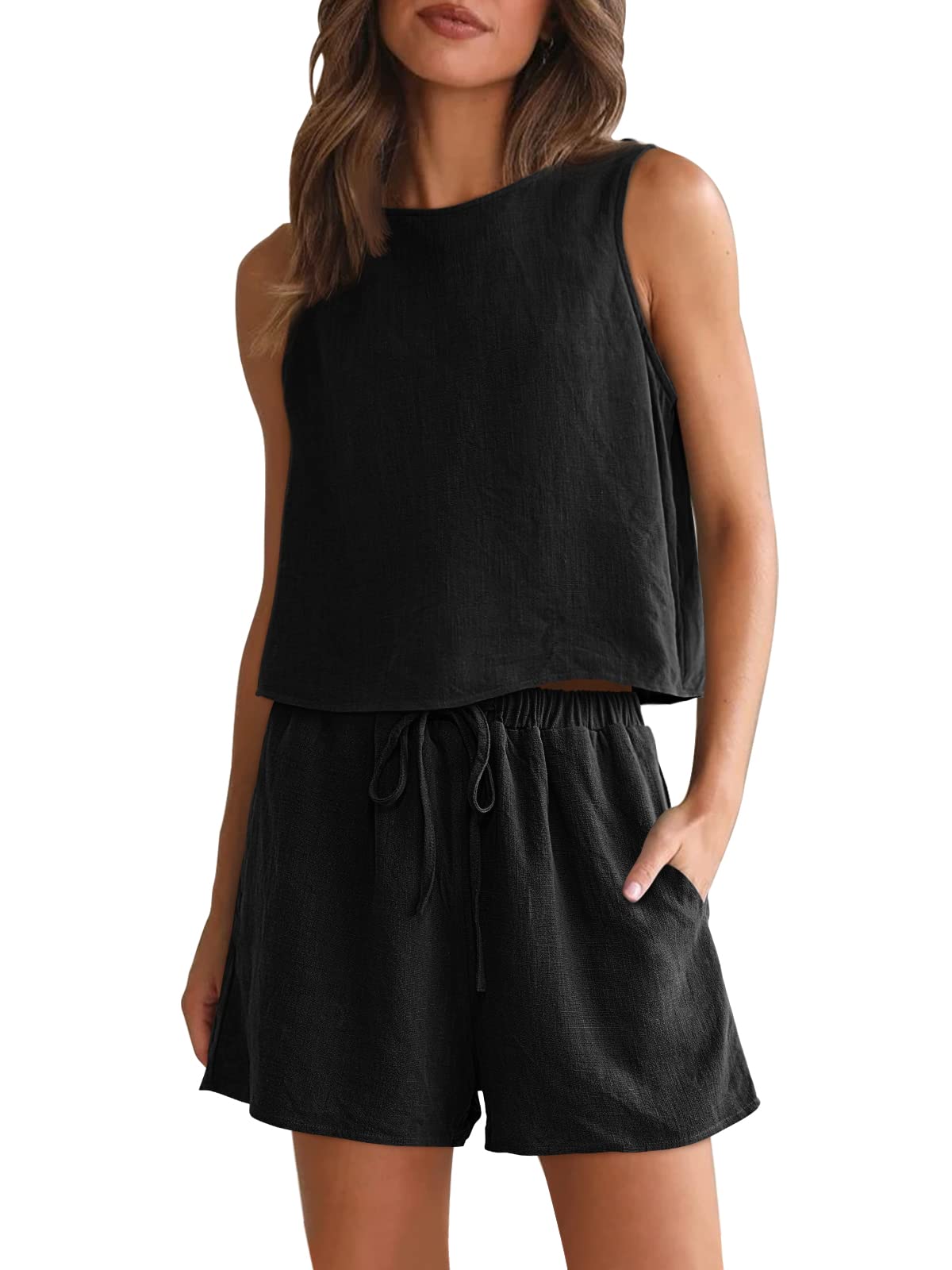 AUTOMET Women 2 Two Piece Outfits Lounge Matching Sets Linen Shorts Casual Sexy Tops 2024 Summer Dresses Boho Clothes Vacation Beachwear