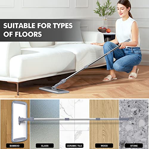 Sunally 18 Inch Professional Microfiber Floor Mop, Wet and Dust Mop with 4 Reusable Mop Pads, Gray