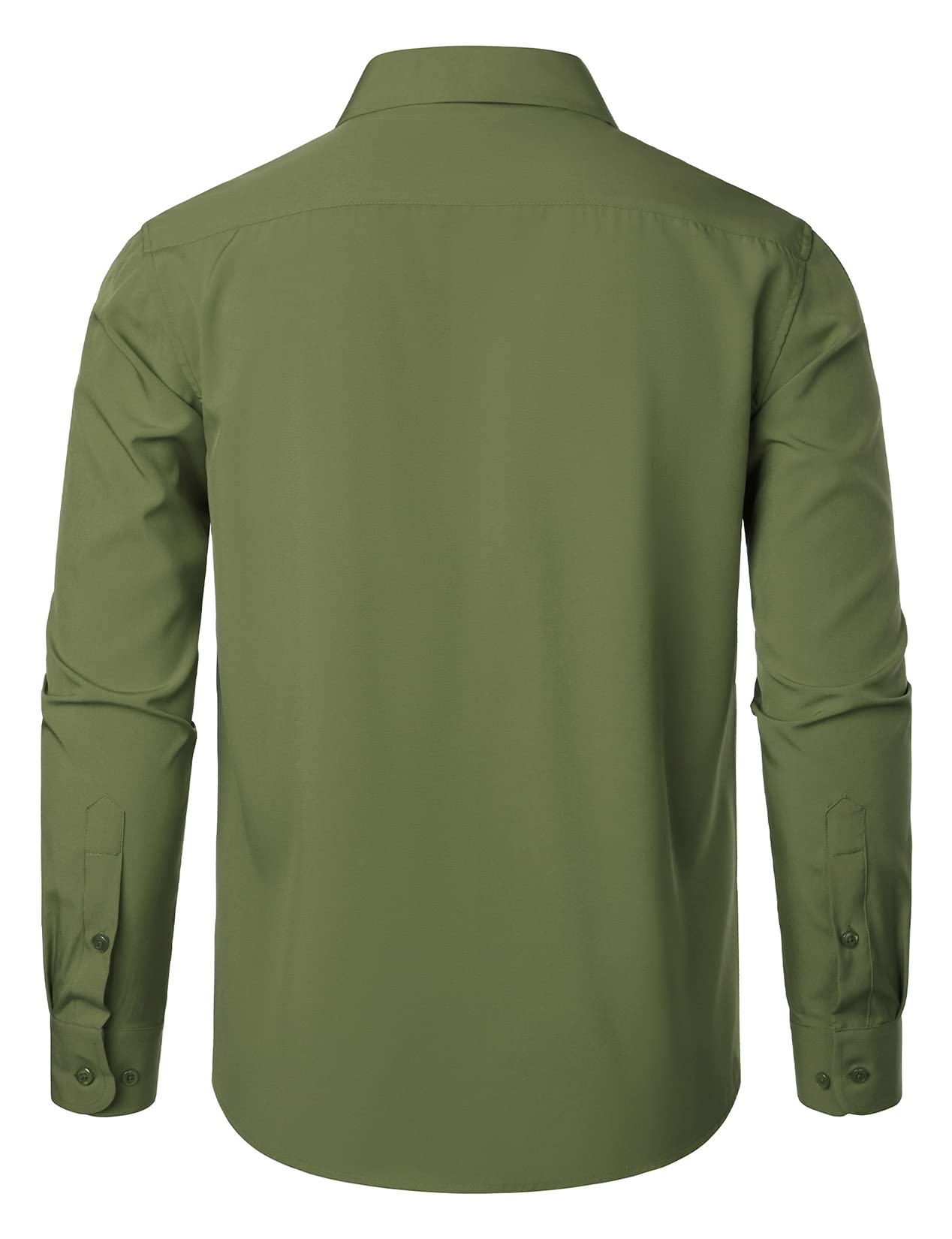 ZEROYAA Men's Regular Fit Dress Shirt Solid Wrinkle-Free Long Sleeve Casual Business Button Up Shirts with Pocket ZSSCL05-Army Green Medium