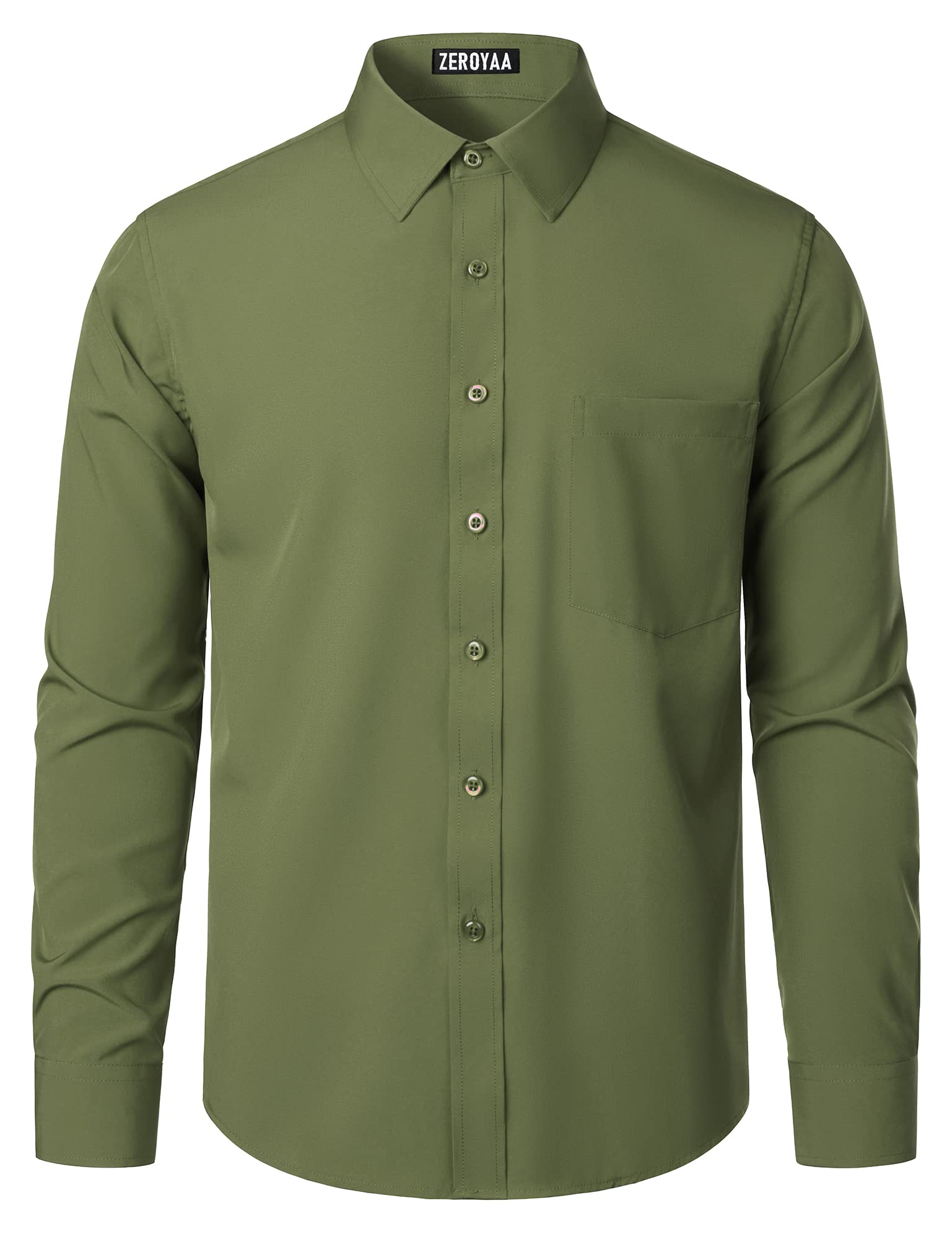 ZEROYAA Men's Regular Fit Dress Shirt Solid Wrinkle-Free Long Sleeve Casual Business Button Up Shirts with Pocket ZSSCL05-Army Green Medium