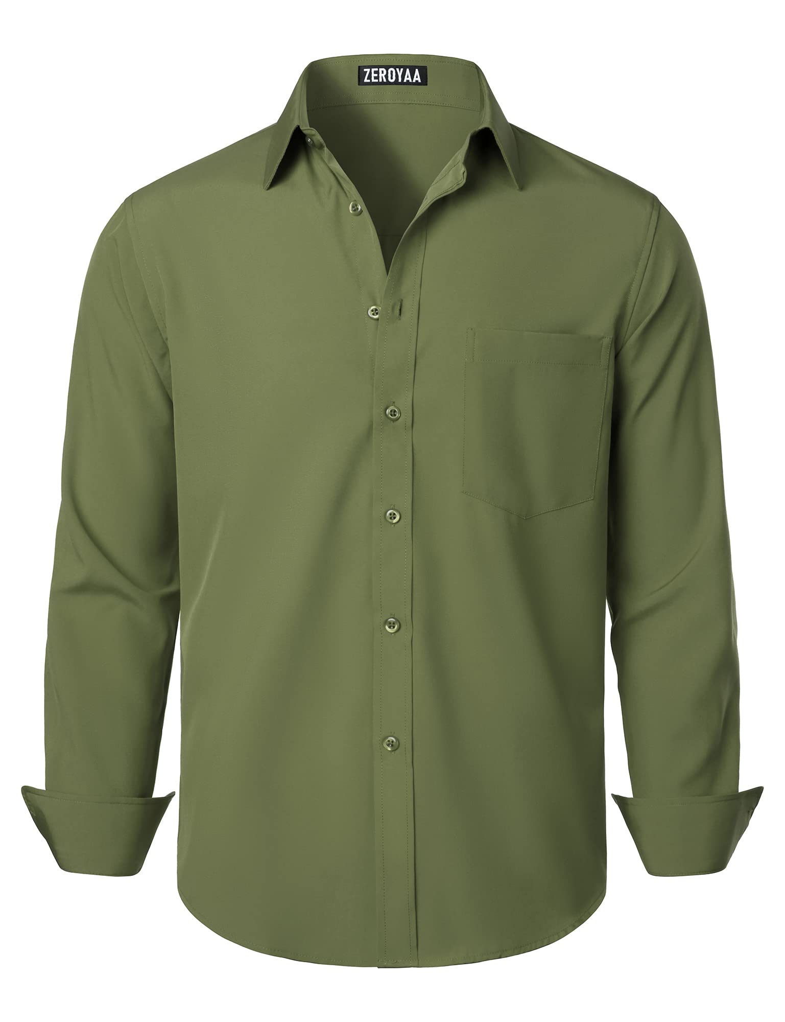 ZEROYAA Men's Regular Fit Dress Shirt Solid Wrinkle-Free Long Sleeve Casual Business Button Up Shirts with Pocket ZSSCL05-Army Green Medium