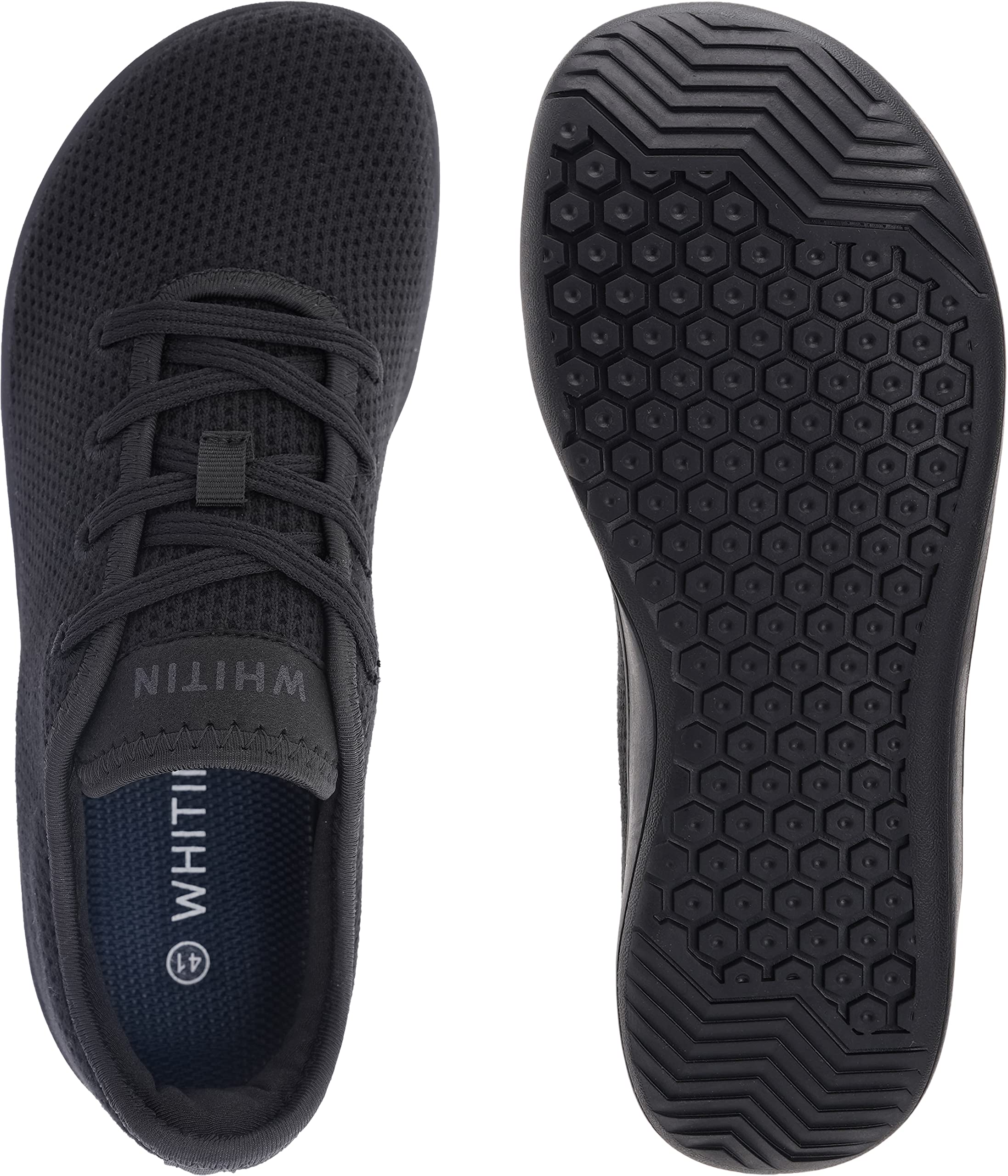 WHITIN Wide Toe Box Barefoot Sneakers for Men Minimalist Minimus Zero Drop Sole Shoes Size 11 Width 11W Walking Outdoor Training All Black 45