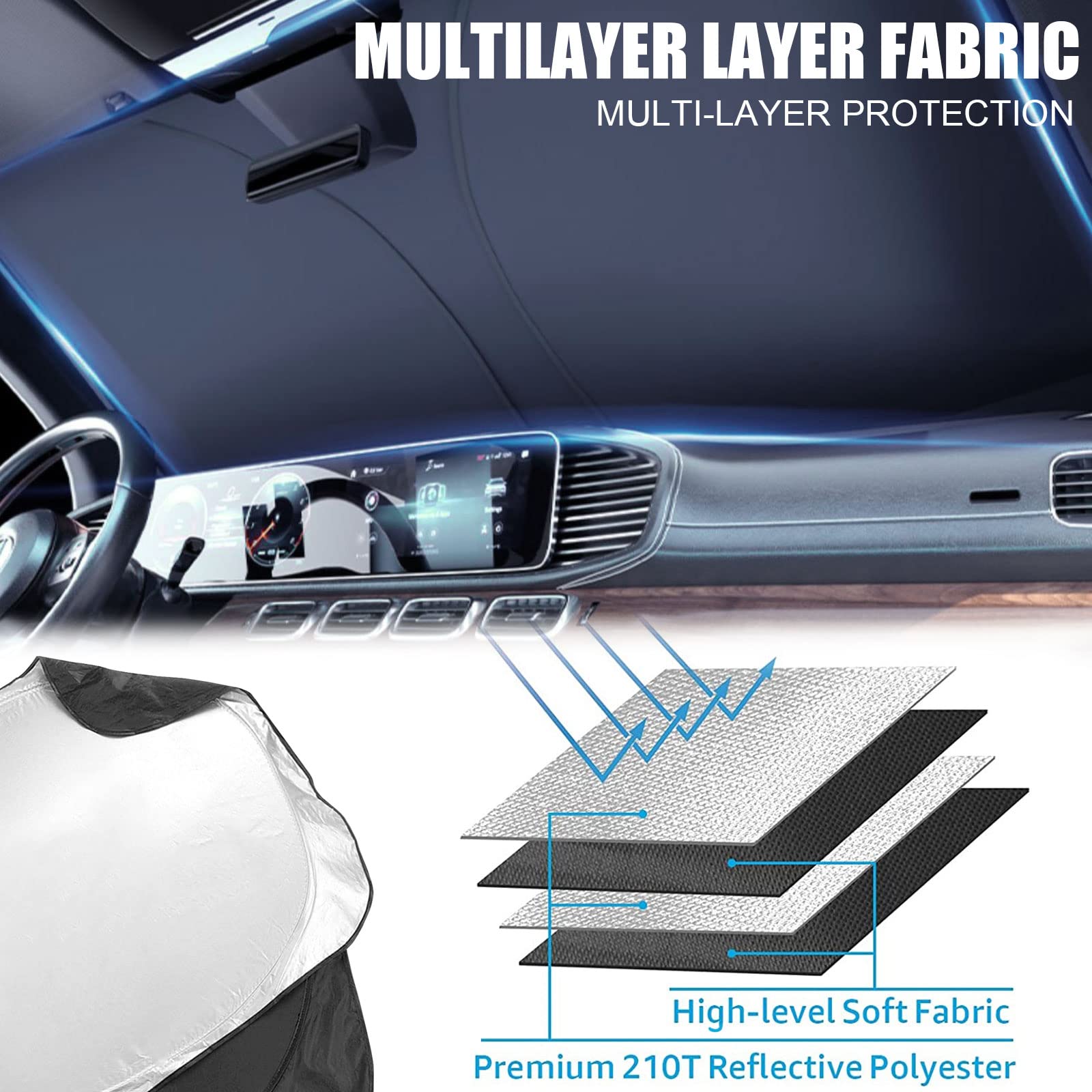 Front Windshield Sunshade Fit for Mercedes Benz GLC 2016-2024 and E-Class Foldable UV Ray Reflector Car Shade Front Windshield Mercedes Benz Sun Shade Windshield Keeps Your Vehicle Cool
