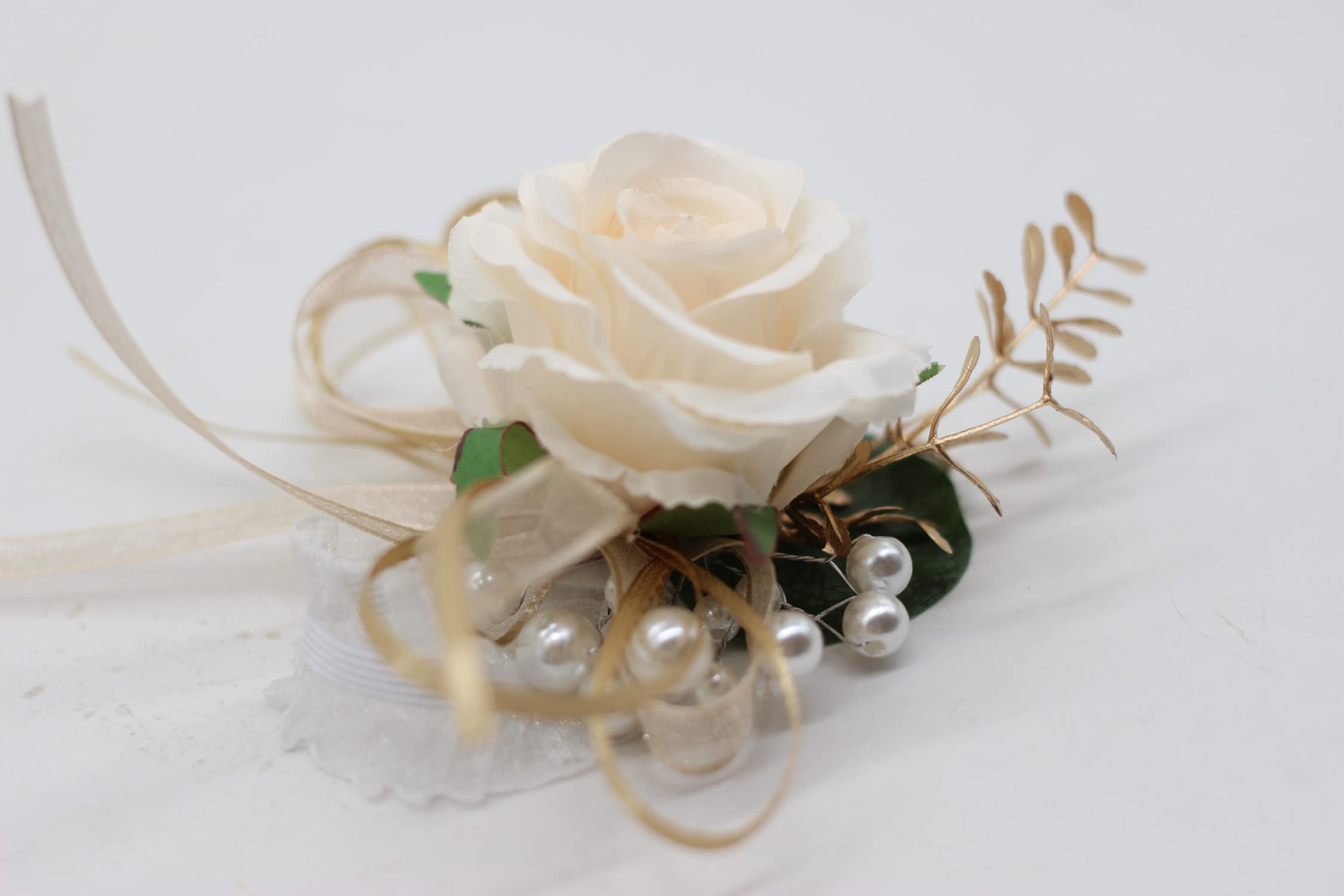YOKOKE 2 Corsages, Handmade Artificial Peony Rose Wrist Corsage Wristlet Wedding Prom Suit Decorations (2 Gold Wrist Corsage)