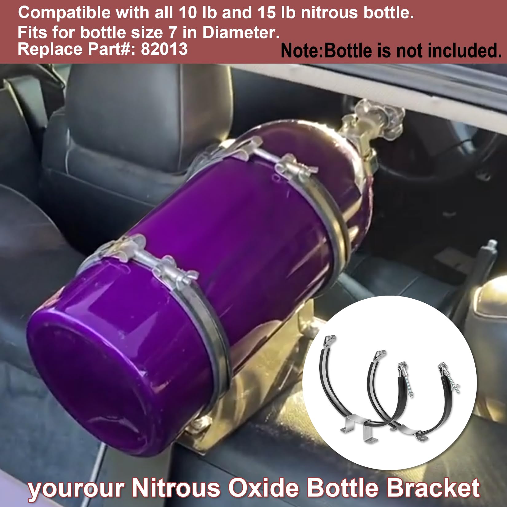 yourour 82013 Nitrous Oxide Bottle Bracket,7”Nos Single Bottle Holder Bracket for 10-15 Pound Nitrous Bottle