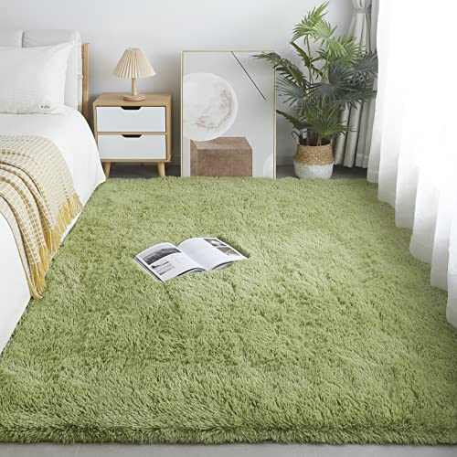 GERBIT Shag Area Rug 4x6 Feet Soft Indoor Rectangular Rugs Carpet Modern Luxury Plush Rugs for Living Room Home Decor Grass Green