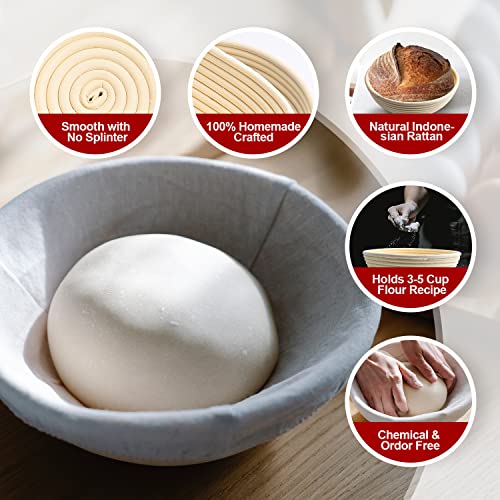 Banneton Bread Proofing Basket Set With Sourdough Bread Baking Supplies, Bread Making Kit Include 9''Round 10'' Oval & Baguette Cane Sourdough Proofing Basket With Dough Whisk Scrapers +Bread Lame…