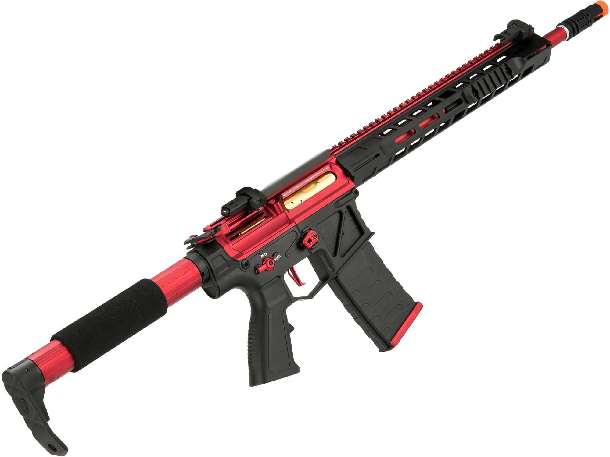 Evike Airsoft - APS Phantom Extremis Mark IV 2.0 eSilverEdge M4 AEG with 15" MLOK Handguard (Color: Red/Black)
