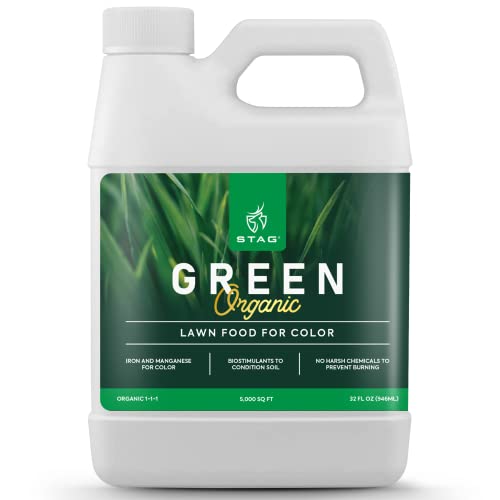 Green Organic Fertilizer - Grass Fertilizer for Greener Color & Sustained Growth, Lawn Food That Conditions & Nourishes Soil, No Harsh Chemicals Turf Care, 32 oz. Lawn Food for 5,000 sq. ft.