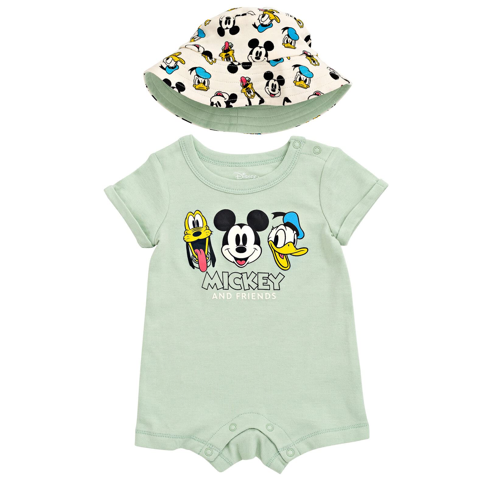 Disney Mickey Mouse Donald Duck Pluto Newborn Baby Boys Romper and Hat Green 0-3 Months