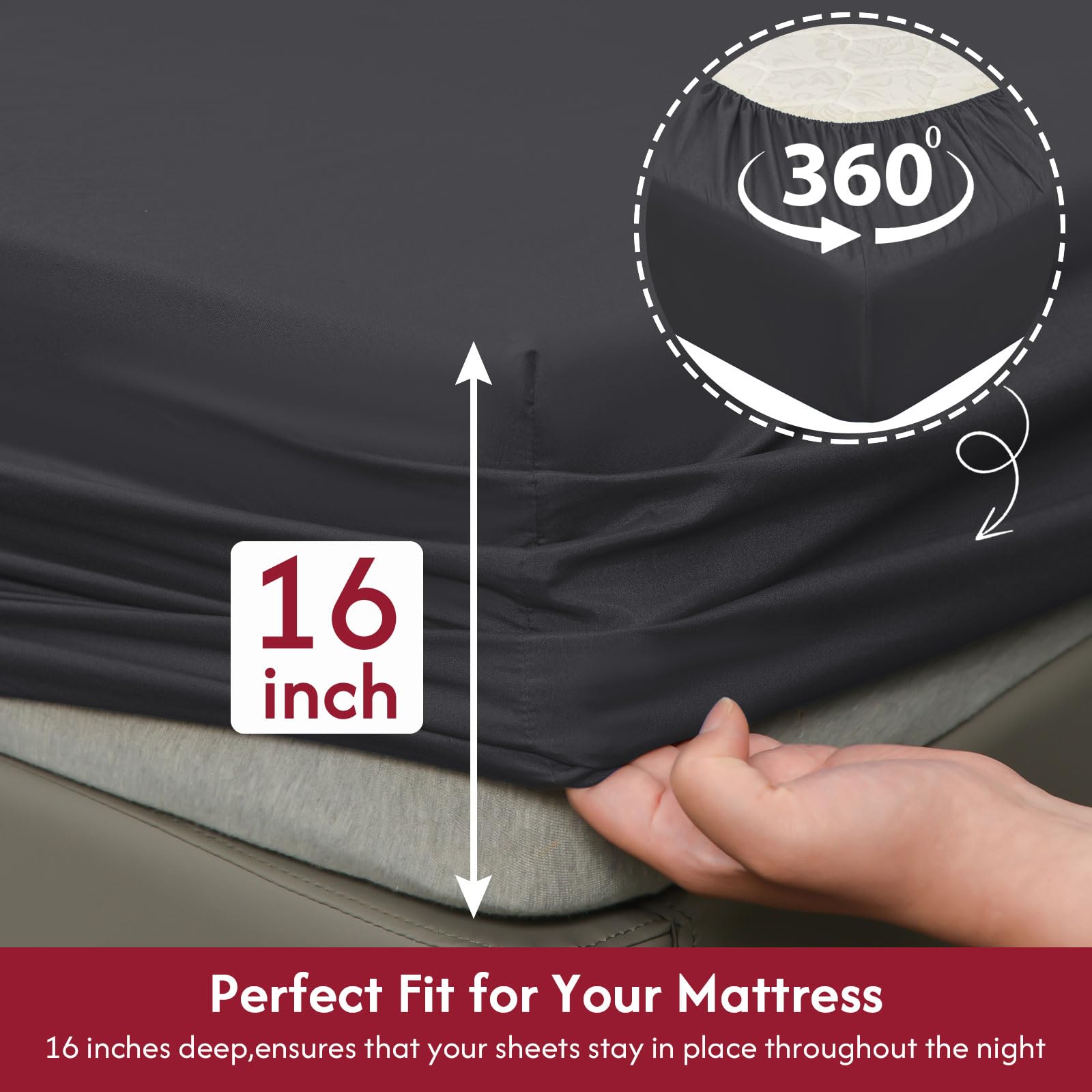 LONAVA Twin Size Sheet Set - 4 Piece Hotel Luxury Wrinkle-Free Microfiber Sheet, Oeko-TEX Certified, Breathable & Elastic, 16" Deep Pockets, Deep Gray
