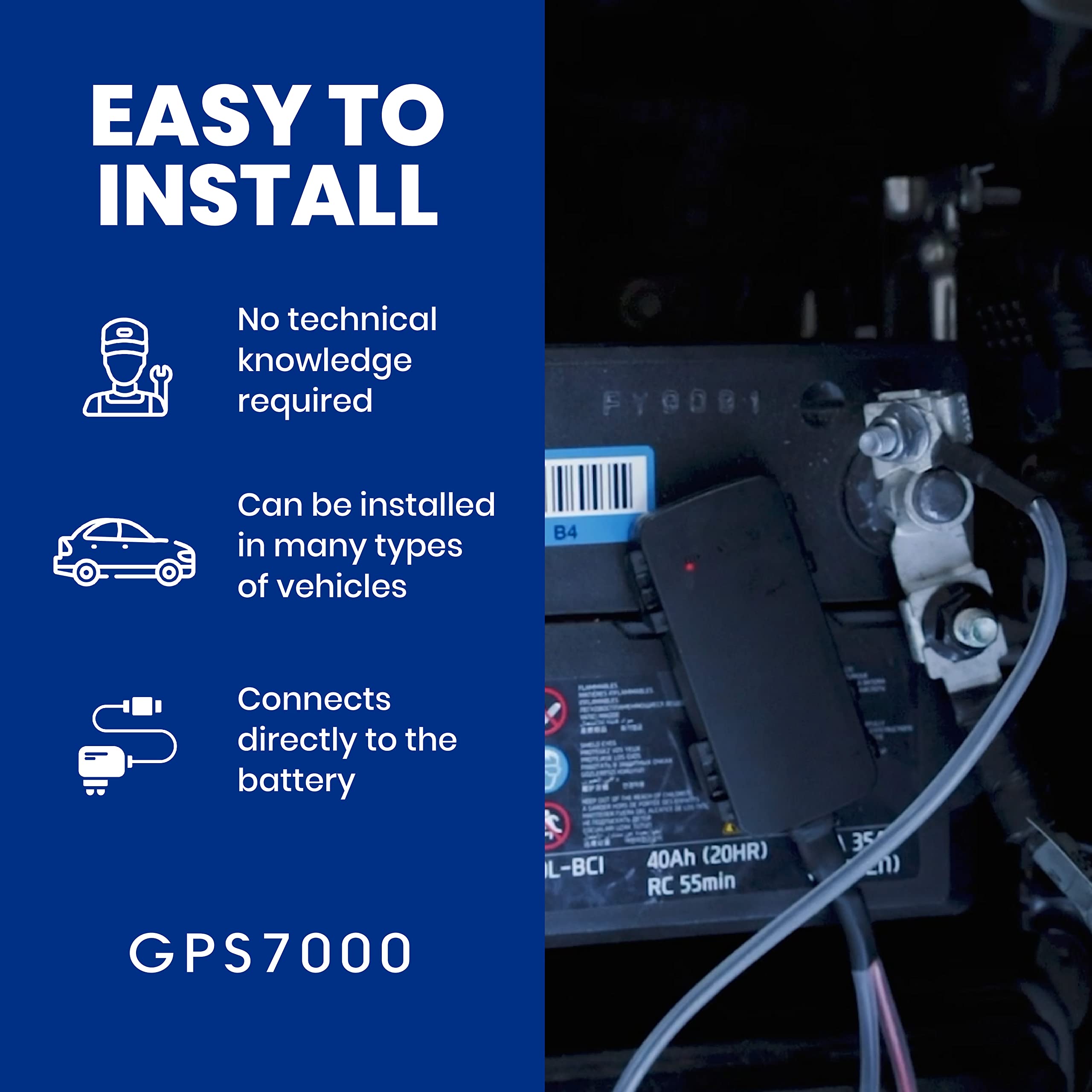 GPS7000 GPS Tracker for Vehicles - Hidden Tracking Device for Any Vehicle - Easy Installation on Car's Battery- 10 Days of Service - Subscription Required - Low Cost Subscription Plan Options