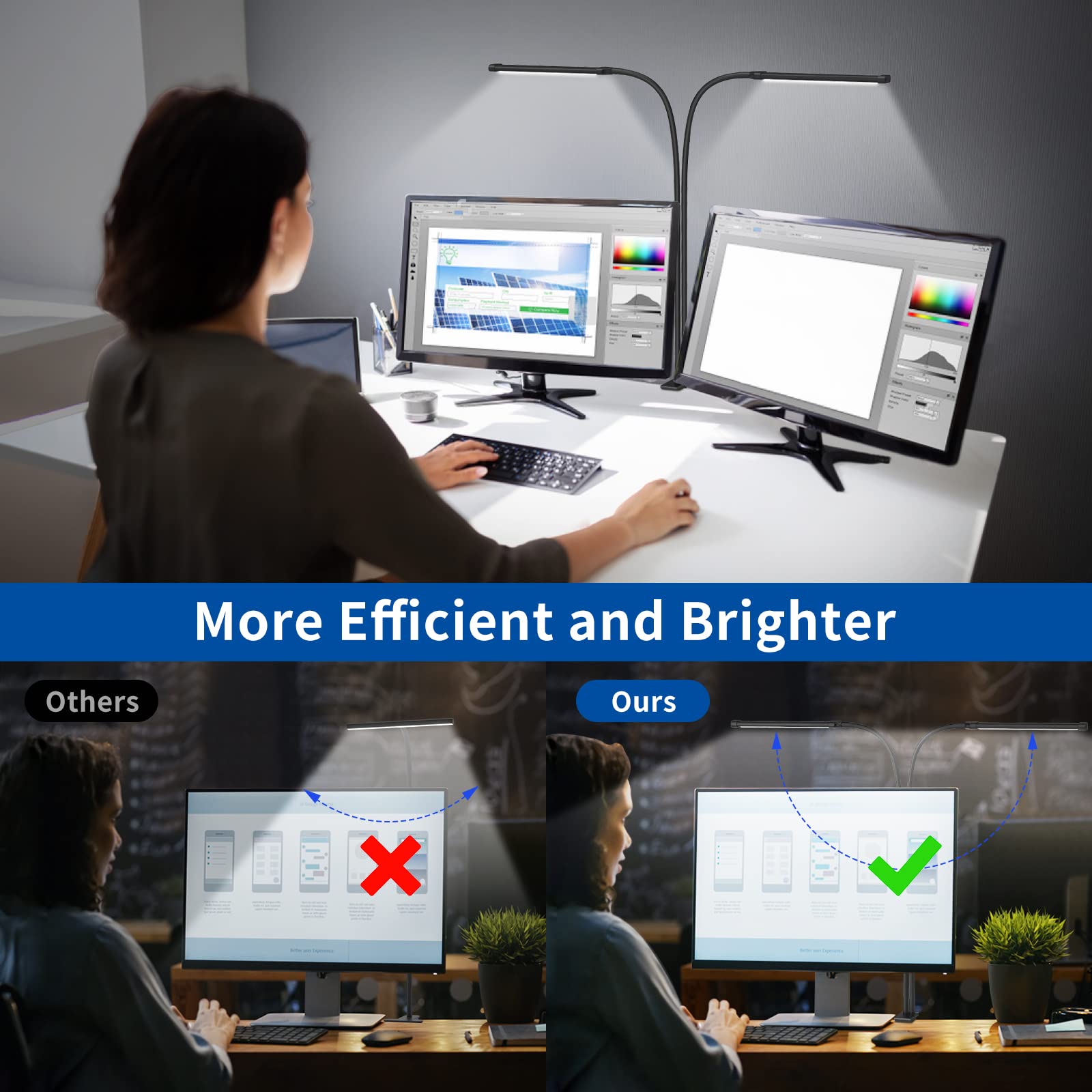 iZELL 154 LED Dimmable Desk Lamp - 【3 Colour Temperatures & 10 Brightness Levels】 2X 70cm Flexible Gooseneck with Swivel Clamp, Easy Clip on Reading Light, Led Table Lamp, Work Lamp for Home/Office