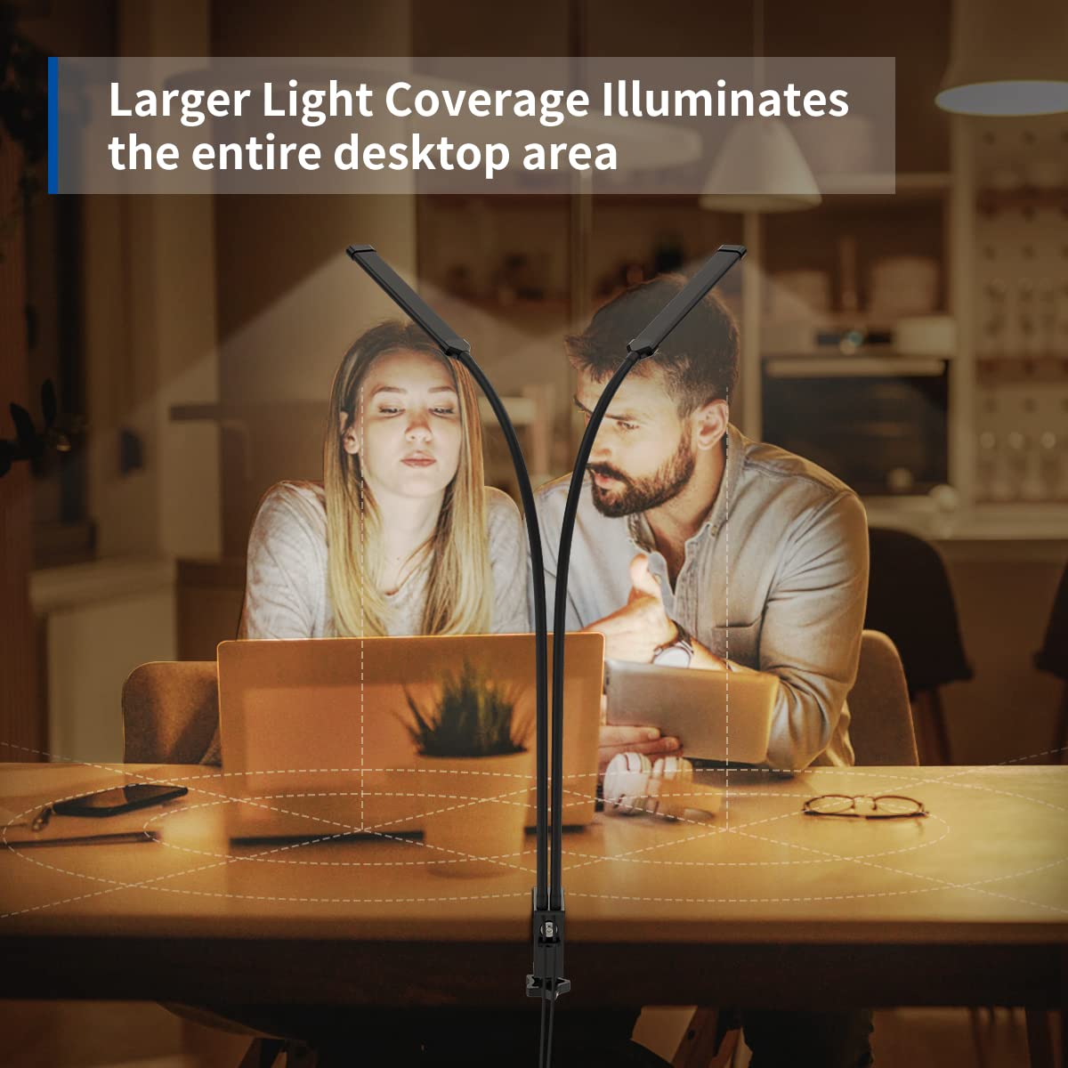 iZELL 154 LED Dimmable Desk Lamp - 【3 Colour Temperatures & 10 Brightness Levels】 2X 70cm Flexible Gooseneck with Swivel Clamp, Easy Clip on Reading Light, Led Table Lamp, Work Lamp for Home/Office