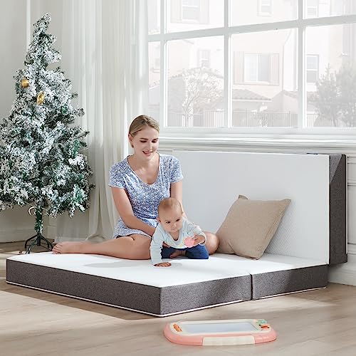 Molblly Folding Mattress, 6 inch Tri Folding Memory Foam Mattress Topper with Storage Bag, Queen Size - 58"x 78"x 6"