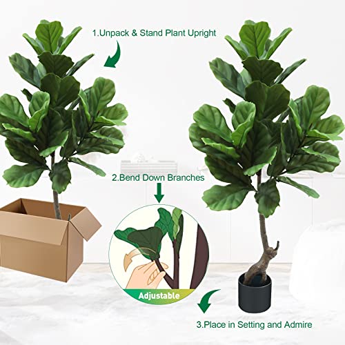 Melli Welli Artificial Fiddle Leaf Fig Tree 4.1FT Tall Fake Fiddle Leaf Fig Plant Faux Tree in Pot Ficus Tree for Home Decor Indoor Outdoor Office Living Room Bathroom Corner