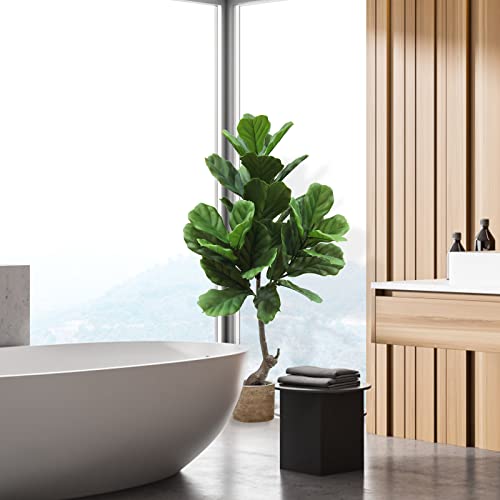 Melli Welli Artificial Fiddle Leaf Fig Tree 4.1FT Tall Fake Fiddle Leaf Fig Plant Faux Tree in Pot Ficus Tree for Home Decor Indoor Outdoor Office Living Room Bathroom Corner