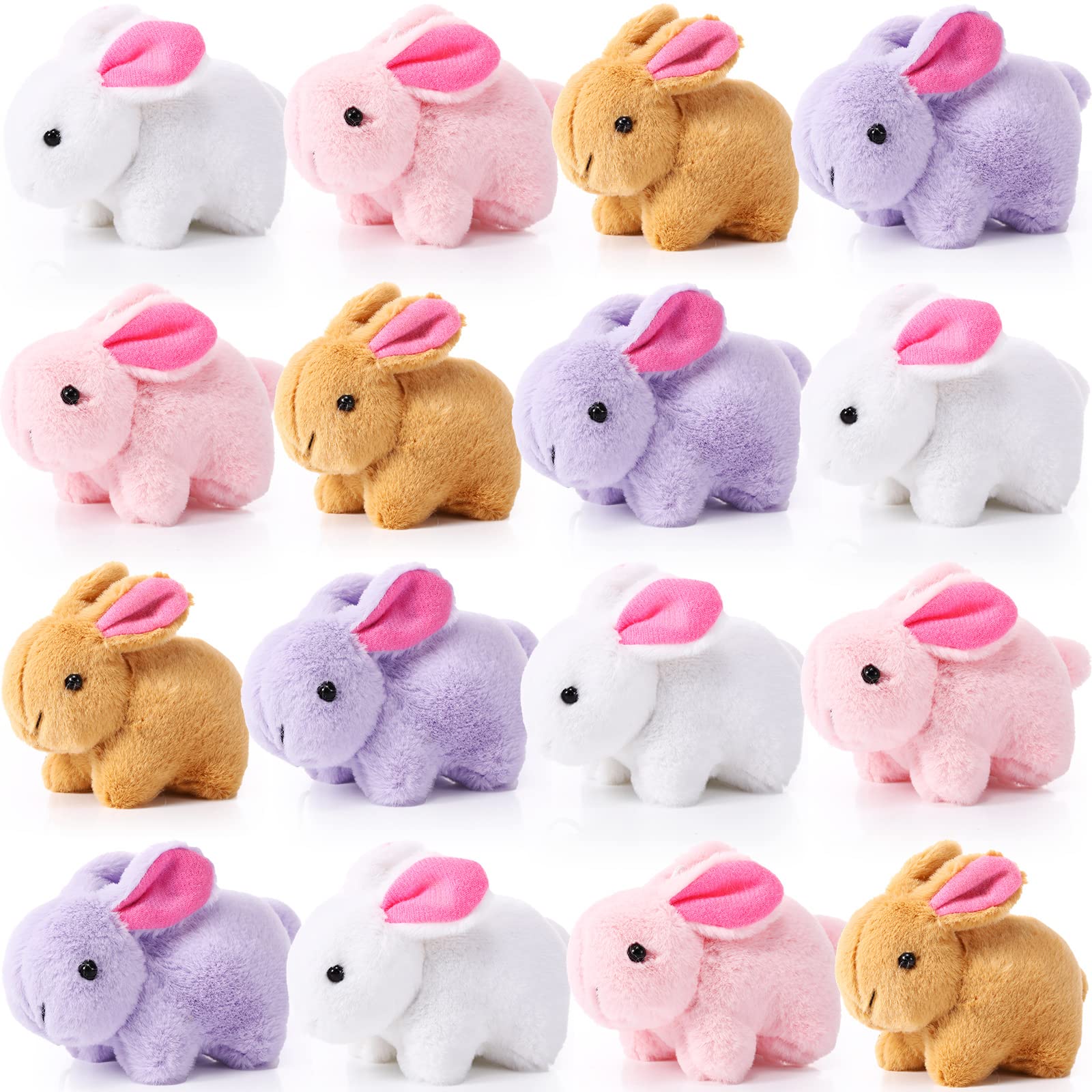 Sratte 16 Pcs Easter Bunny Stuffed Animal Bulk 4.7 Inch Small Plush Rabbit Keychains Detachable Bunny Party Favors Plushies Gifts for Birthday Baby Shower Easter Basket Stuffers Decorations