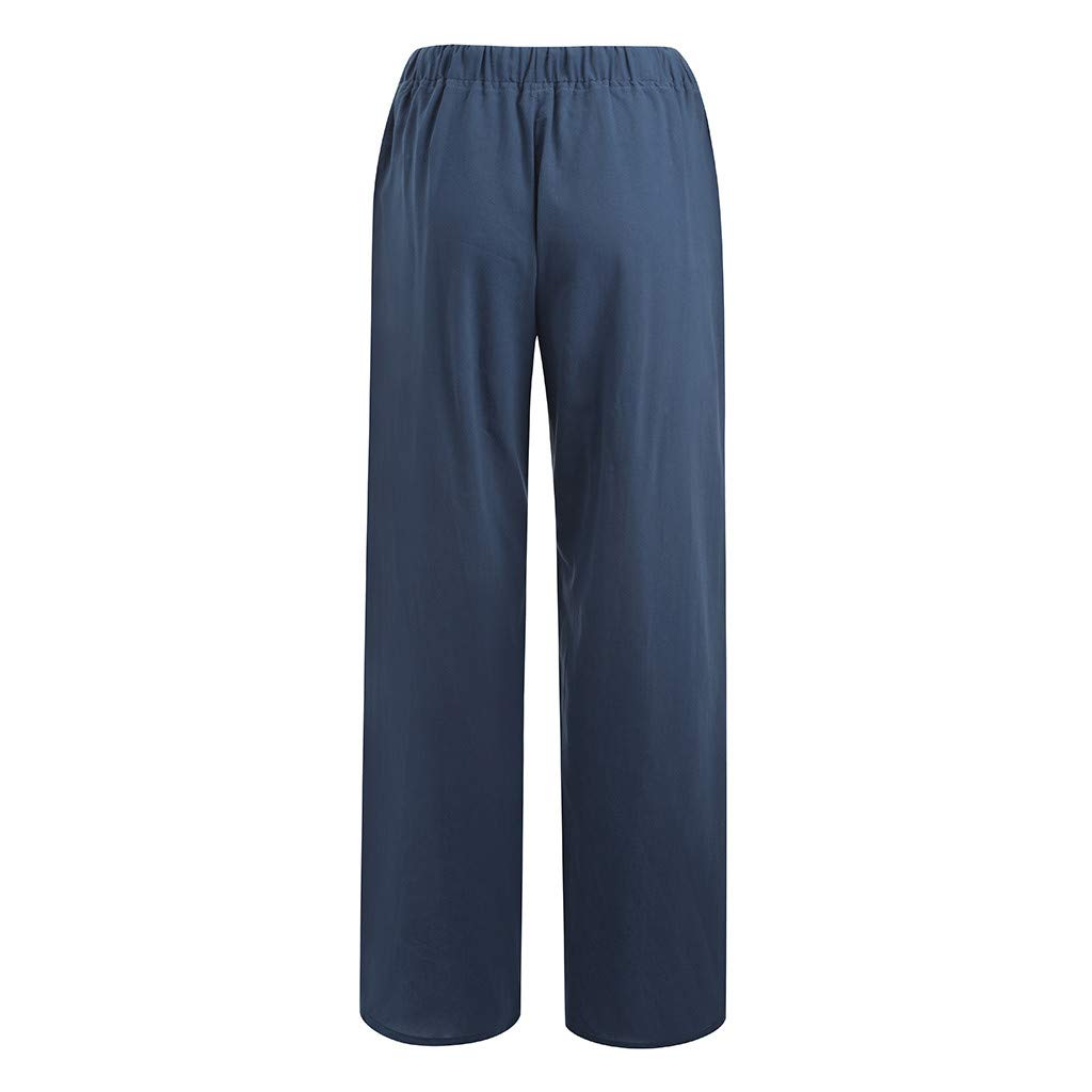 WABEOR Wide Leg Linen Pants for Women Plus Size Elastic Waist Casual Summer Loose Fit Beach Comfy Cotton Trousers, G-navy