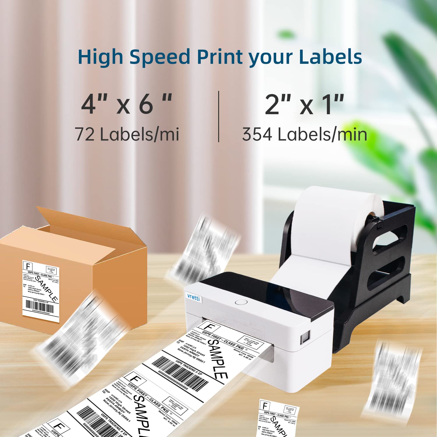 vretti Shipping Label Printer, 4x6 USB Desktop Barcode Label Printer for Small Business & Shipping Packages Compatible with Mac, Windows, Linux, UPS, USPS