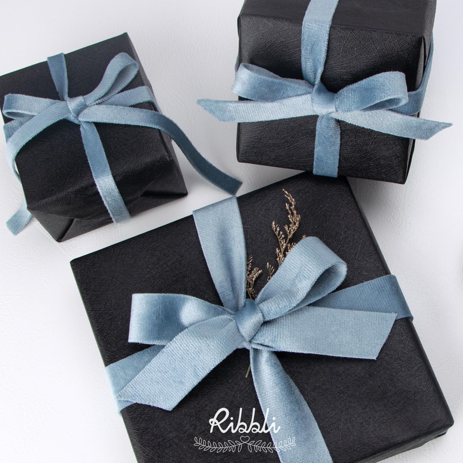 Ribbli Light Dusty Blue Velvet Ribbon Double Faced 1/2 Inch 10-Yard Spool Light Dusty Blue Ribbon Use for Christmas Tree Ornaments Gift Wrapping Wreath Decoration Wedding Boutonnieres