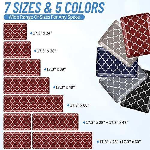4/5 Inch Thick Kitchen Rugs, Kitchen Mat, Anti Fatigue Floor Mat, Waterproof Mats & Rugs, Heavy Duty PVC Ergonomic Comfort Standing Foam for Kitchen, Home, Office, Sink, Garage, 17.3"x28", Red