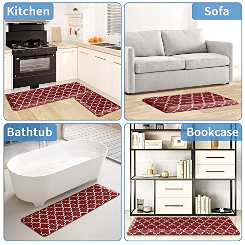 4/5 Inch Thick Kitchen Rugs, Kitchen Mat, Anti Fatigue Floor Mat, Waterproof Mats & Rugs, Heavy Duty PVC Ergonomic Comfort Standing Foam for Kitchen, Home, Office, Sink, Garage, 17.3"x28", Red