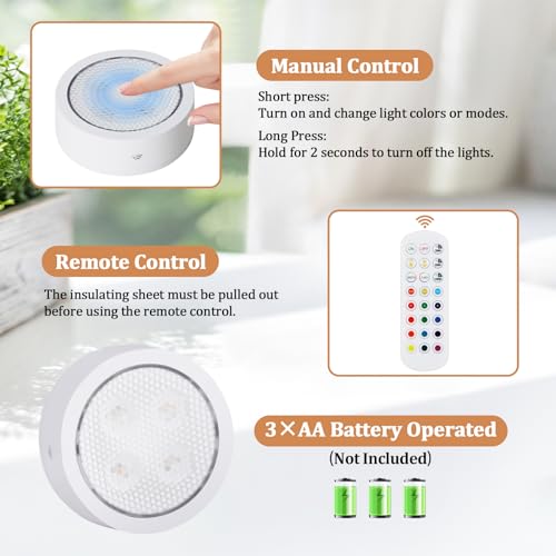 Battery Operated Wall Sconces Set of 2 - Dimmable LED Wall Lights with Remote Control, 15 Color Changeable Wall Mounted Lamps with Fabric Shade, Magnetic LED Wall Light Fixtures for Bedroom Hallway