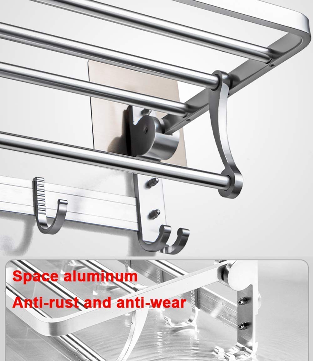 Bathroom Towel Rack,Hanging Over The Kitchen Cupboard Door,with Double Towel Bars and Multiple Hooks,Solid Aluminum Alloy Matte Finish(Towel Rack only)