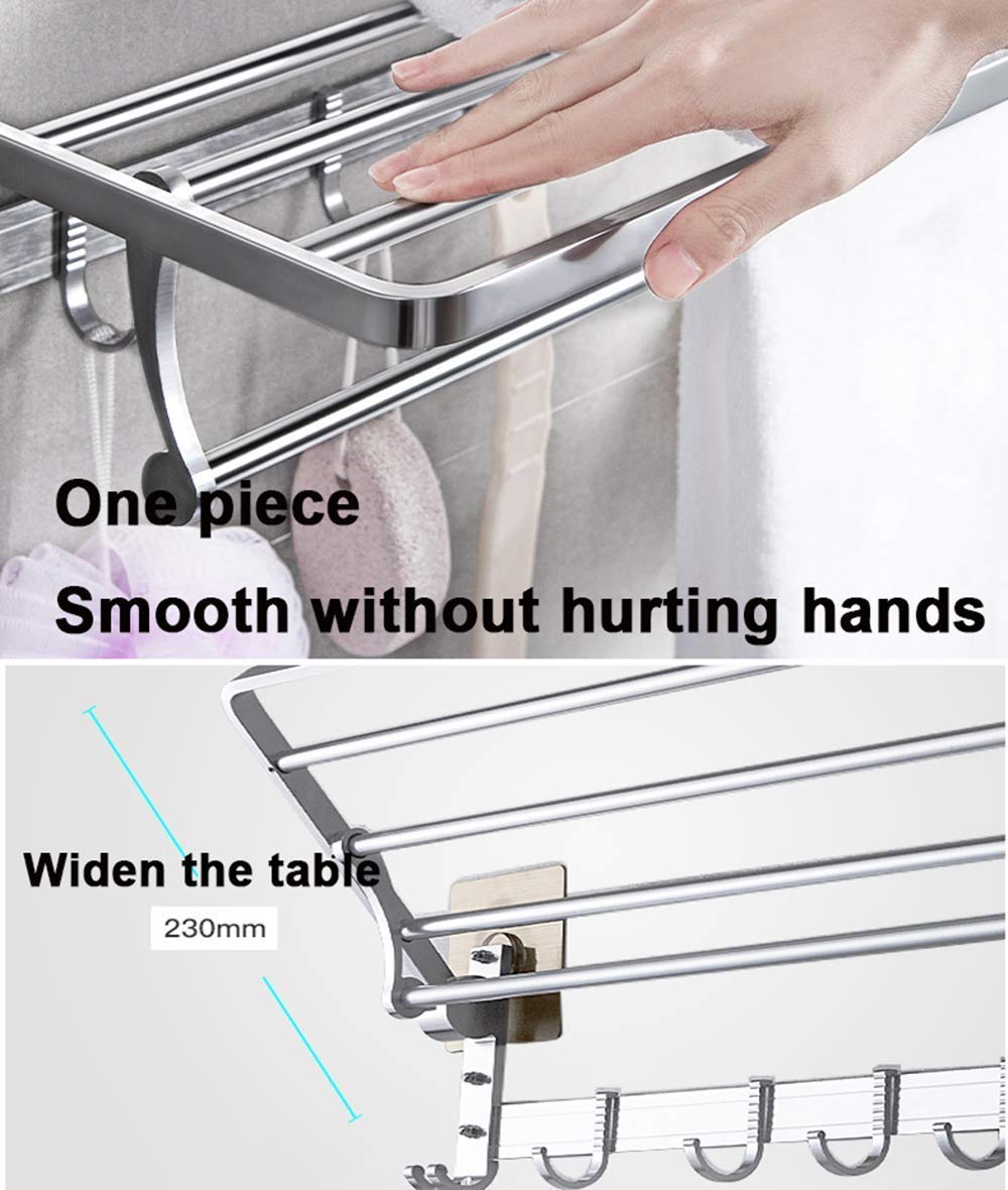 Bathroom Towel Rack,Hanging Over The Kitchen Cupboard Door,with Double Towel Bars and Multiple Hooks,Solid Aluminum Alloy Matte Finish(Towel Rack only)