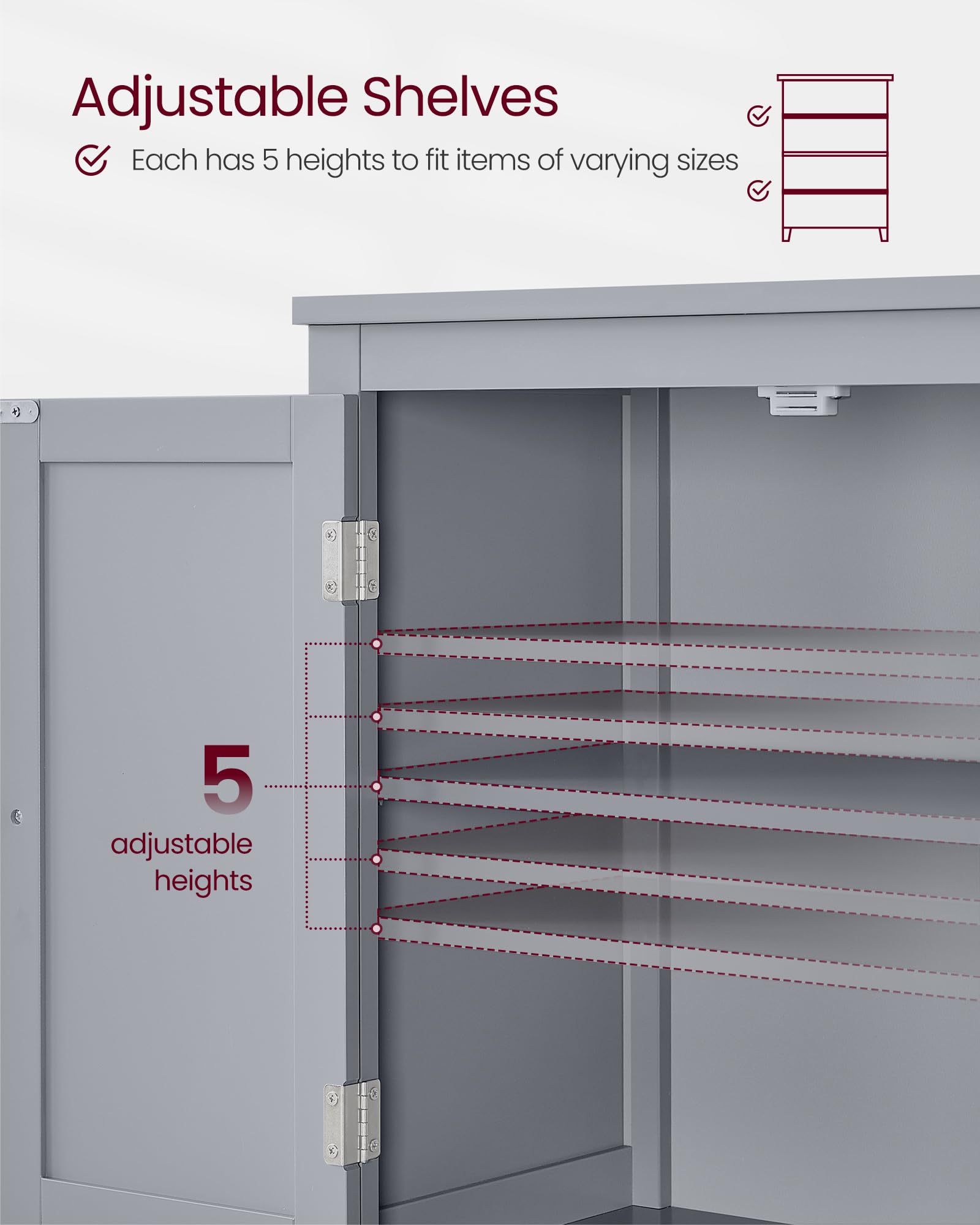VASAGLE Bathroom Floor Storage Cabinet, Bathroom Storage Unit, Freestanding Cabinet with 4 Doors, Adjustable Shelves, 11.8 x 23.6 x 43.3 Inches, Mystic Gray UBBC552P36