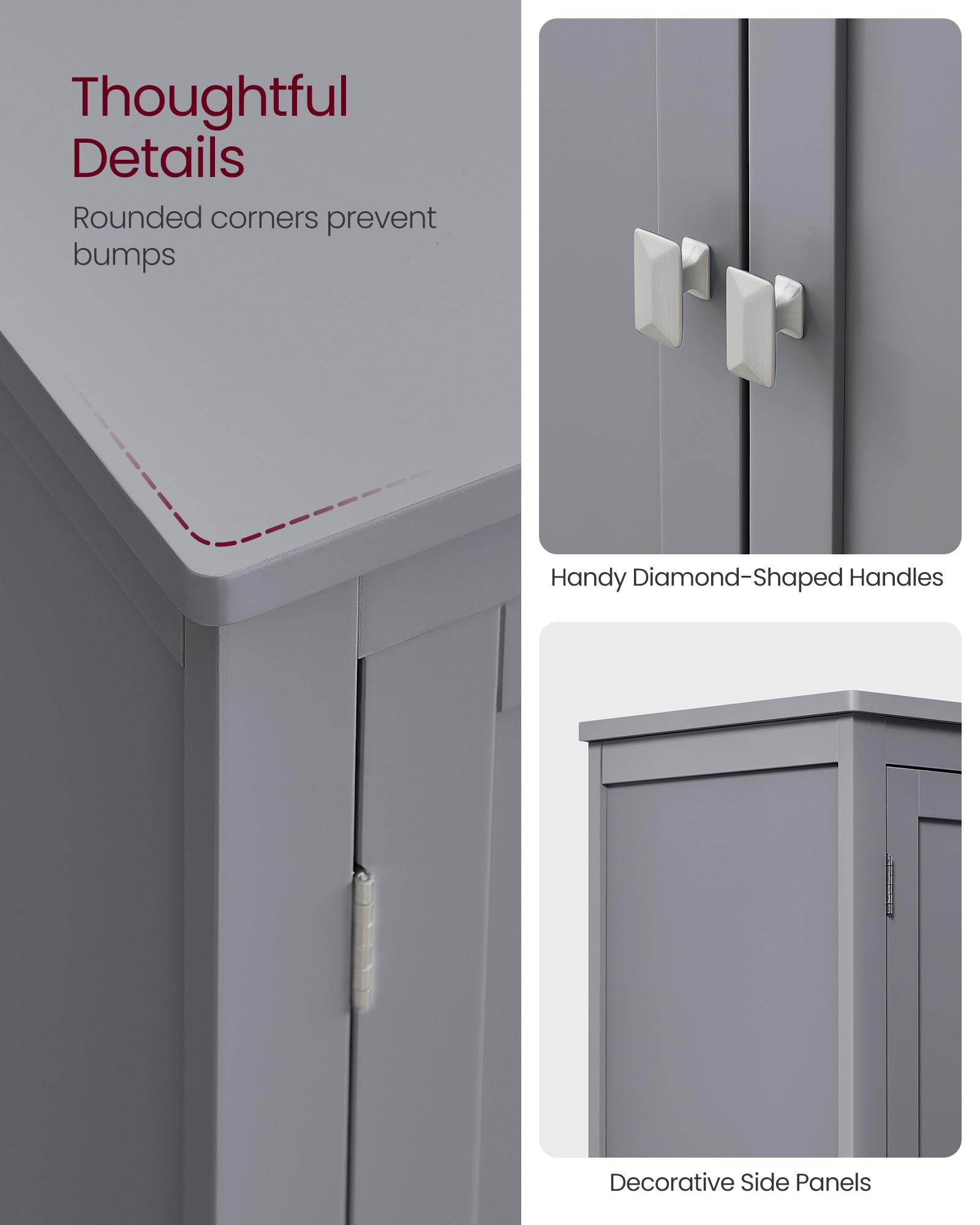 VASAGLE Bathroom Floor Storage Cabinet, Bathroom Storage Unit, Freestanding Cabinet with 4 Doors, Adjustable Shelves, 11.8 x 23.6 x 43.3 Inches, Mystic Gray UBBC552P36