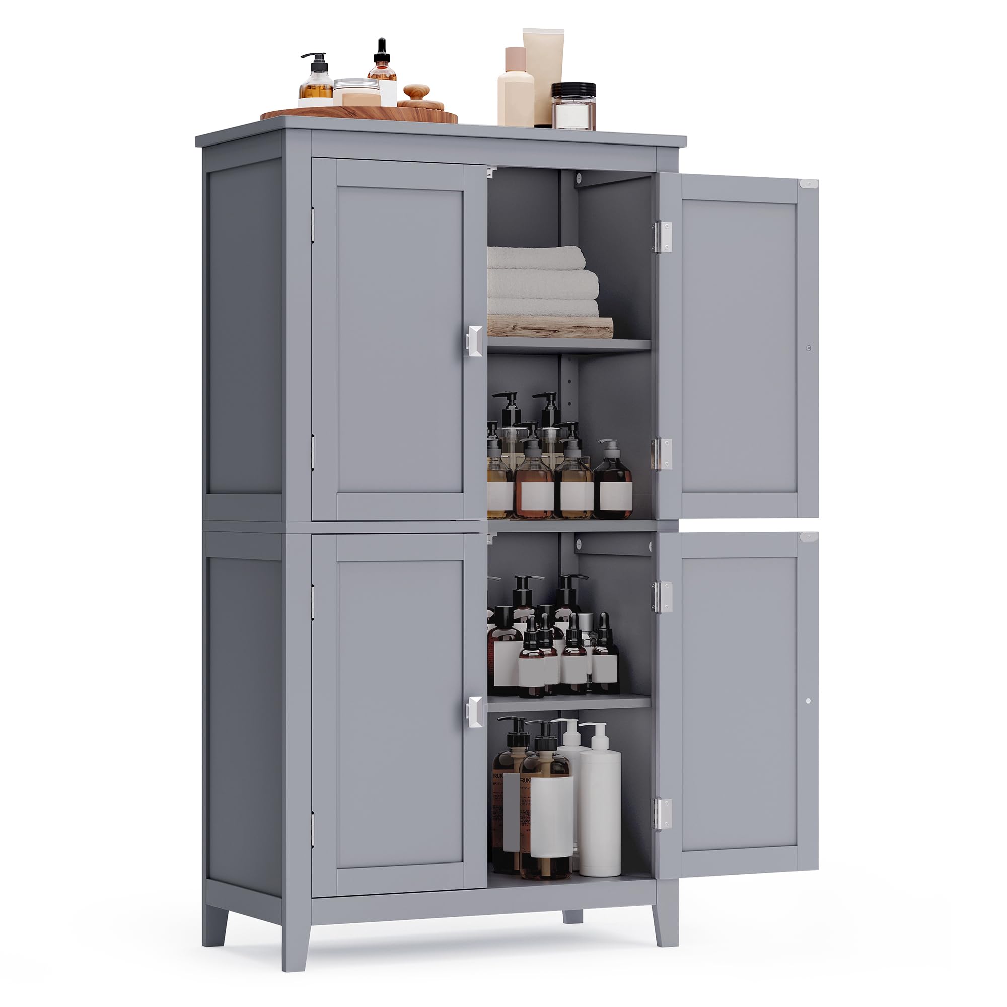 VASAGLE Bathroom Floor Storage Cabinet, Bathroom Storage Unit, Freestanding Cabinet with 4 Doors, Adjustable Shelves, 11.8 x 23.6 x 43.3 Inches, Mystic Gray UBBC552P36
