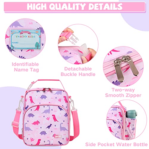 VASCHY Kids School Backpack Lunch Box Bag Pencil Case Combo, Children BookBag Schoolbag Set for Preschool/Kindergarten/Elementry School Supplies Boys Girls Pink Dinosaurs
