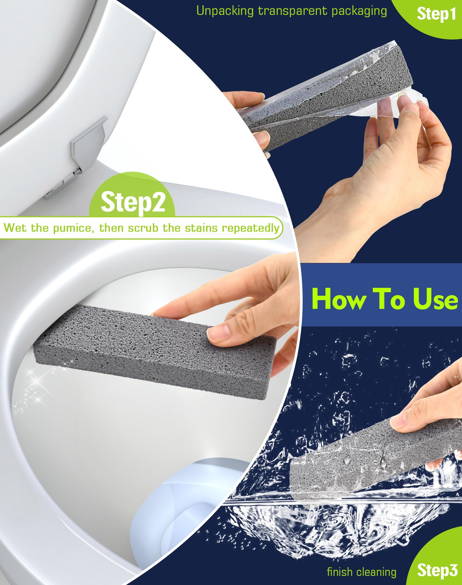 MARYTON Pumice Stone for Toilet Cleaning, Pumice Stick for Removing Hard Water Rings Stains, Buildup, Iron and Rust from Bathtubs, Pool Shower Tiles, Kitchen, Household, 8 Count