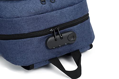 Varietyathletics 19" Laptop Backpack and Organizer Case Set USB Headset Port Anti-Theft Waterproof Travel Work School College (Navy)