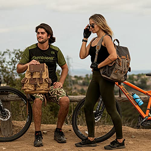 TSD Brand Laptop Backpack Vintage Canvas Leather Backpack, Hiking Daypacks Unisex Casual Rucksack Durable Notebook Bag Travel Shoulders knapsack(Camel)