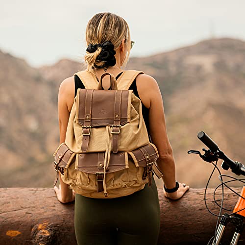 TSD Brand Laptop Backpack Vintage Canvas Leather Backpack, Hiking Daypacks Unisex Casual Rucksack Durable Notebook Bag Travel Shoulders knapsack(Camel)