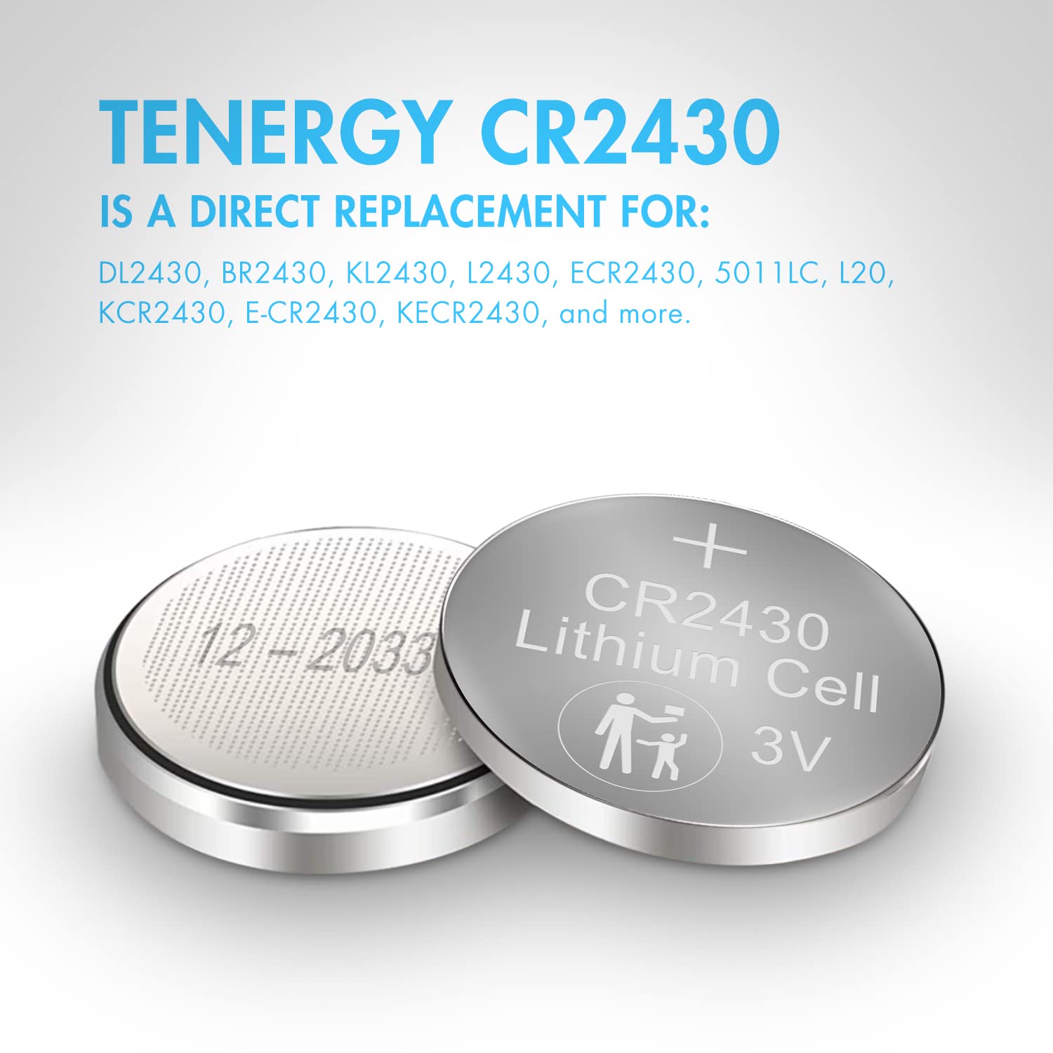 Tenergy CR2430 Battery, 3V Lithium Coin Battery for Car Key Fob, Car Remote, Calculators, Thermometers and More, 5 Count (Pack of 1)
