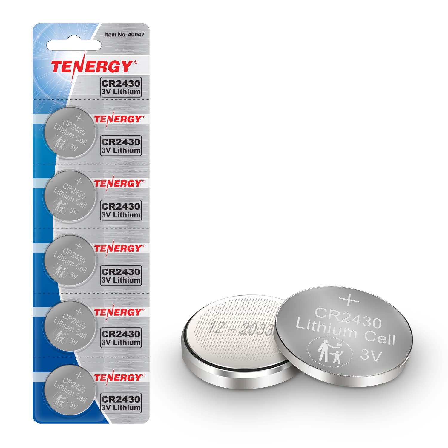 Tenergy CR2430 Battery, 3V Lithium Coin Battery for Car Key Fob, Car Remote, Calculators, Thermometers and More, 5 Count (Pack of 1)