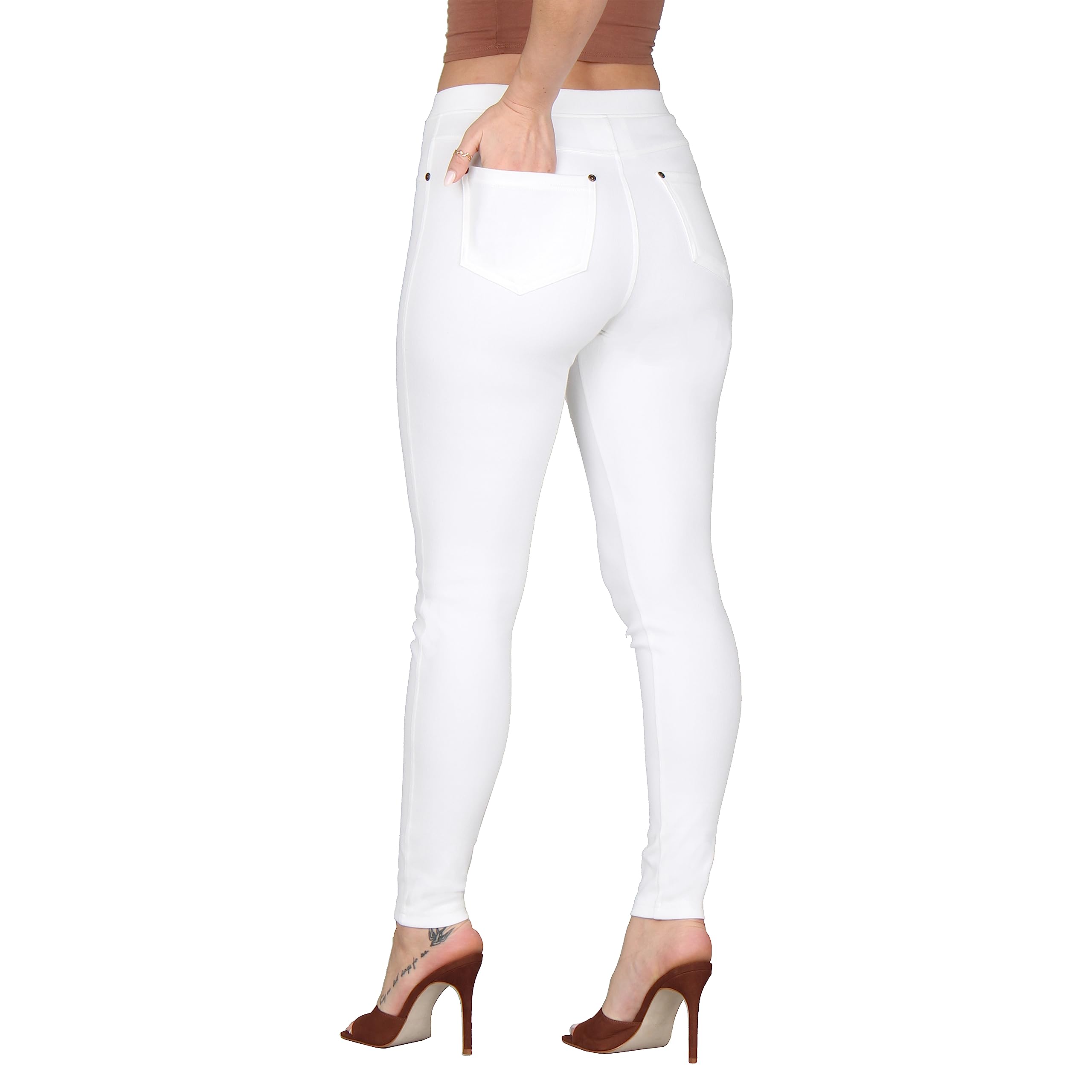 Lildy Women's Solid Denim Jeggings, Stretchable, White, Small-Medium