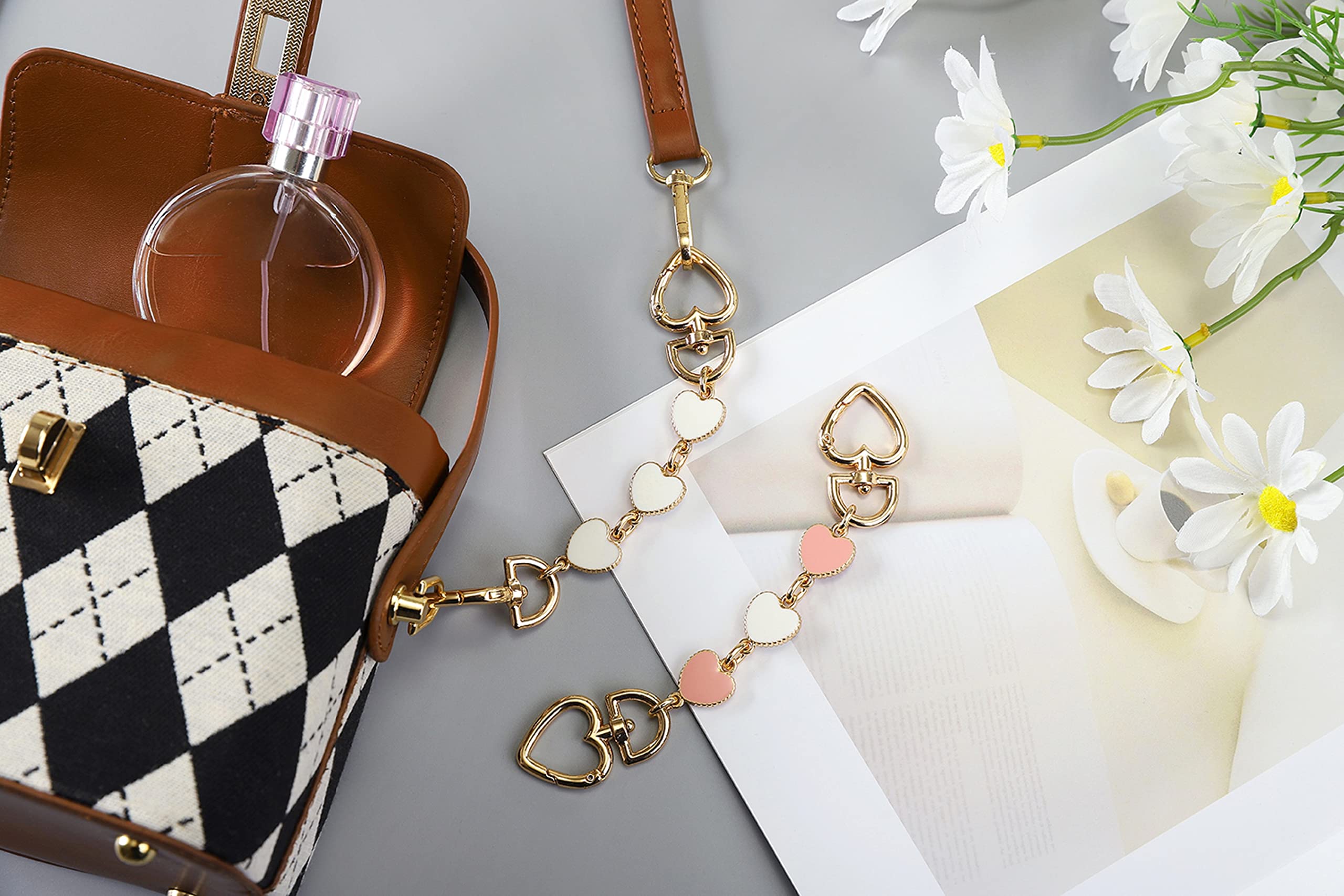 Anbys Bag Extender Chain Purse Extender Hearts Shape Replacement Purse Strap Extender Bag Charms for Purse Handbags Cross Body Bag(White)